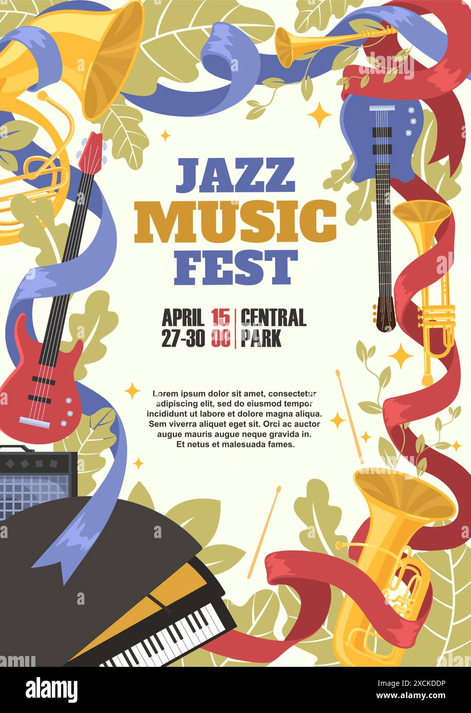 Jazz music live festival advertising flyer vector illustration Stock ...