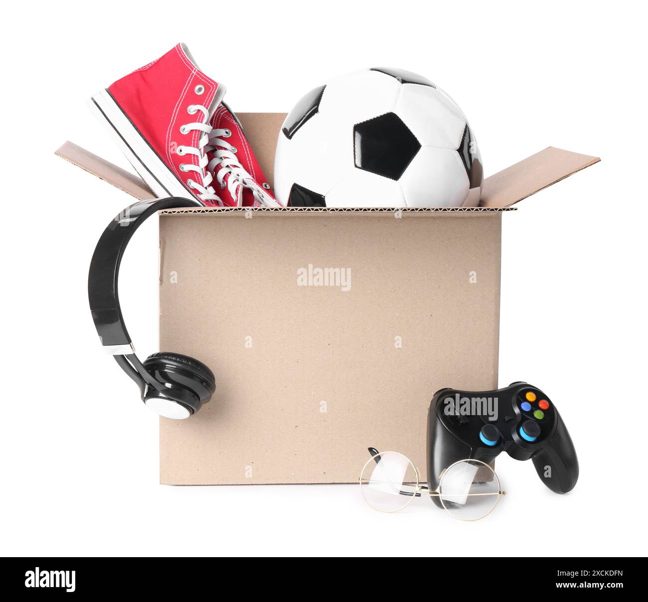 Box with unwanted stuff isolated on white Stock Photo - Alamy