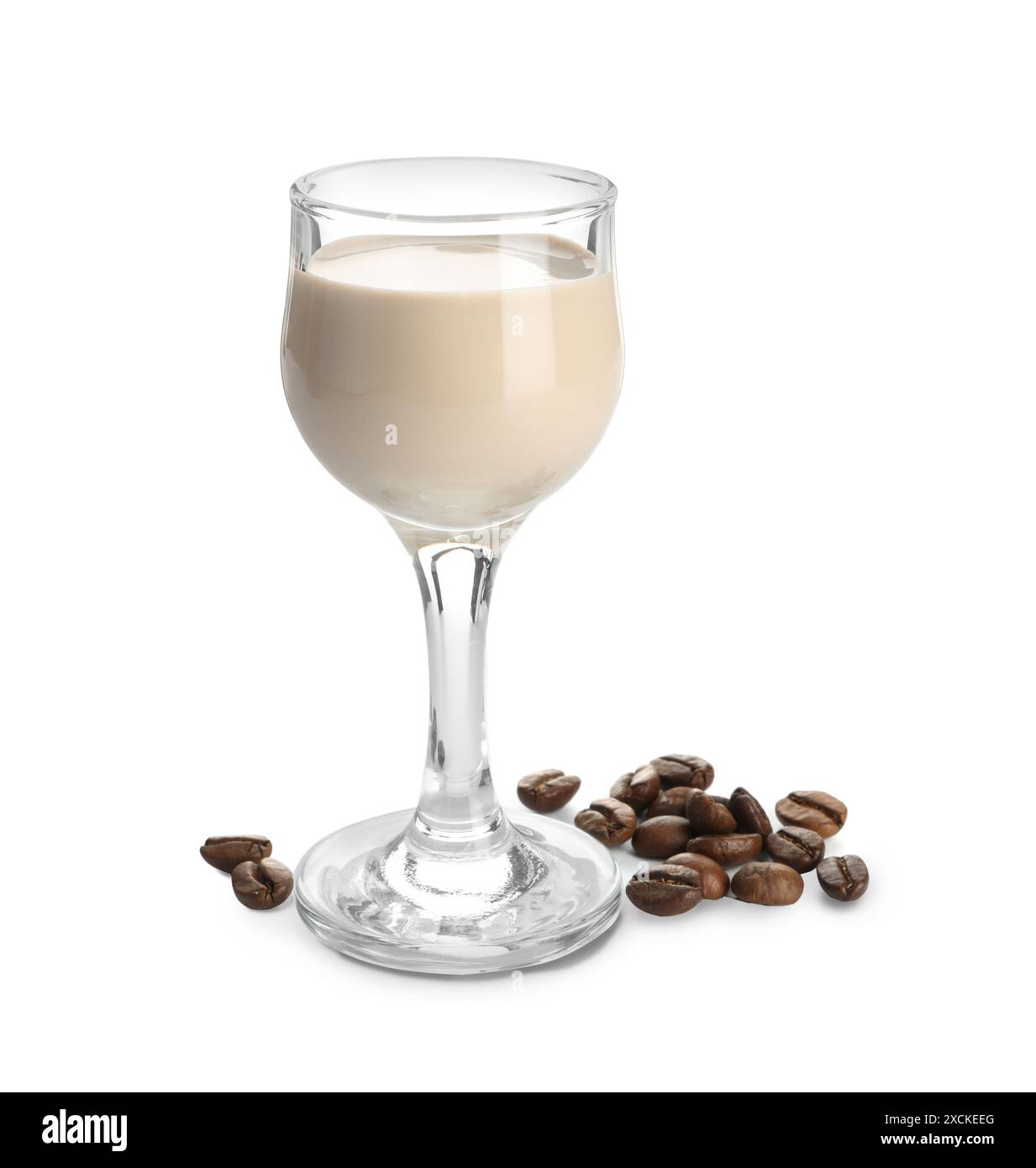 Glass of coffee cream liqueur and beans isolated on white Stock Photo ...