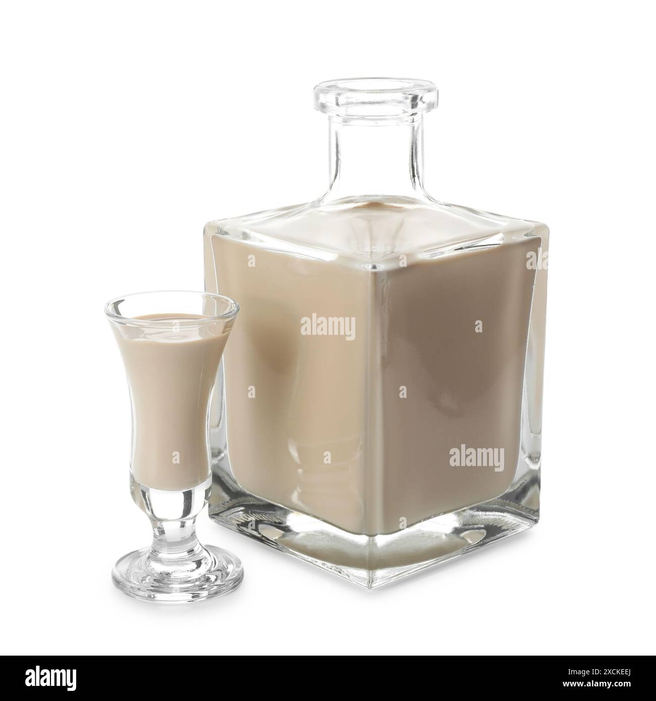 Bottle and glass of coffee cream liqueur isolated on white Stock Photo ...