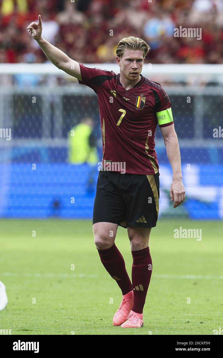 Frankfurt, Germany. 17th June, 2024. Belgium's Kevin De Bruyne reacts ...