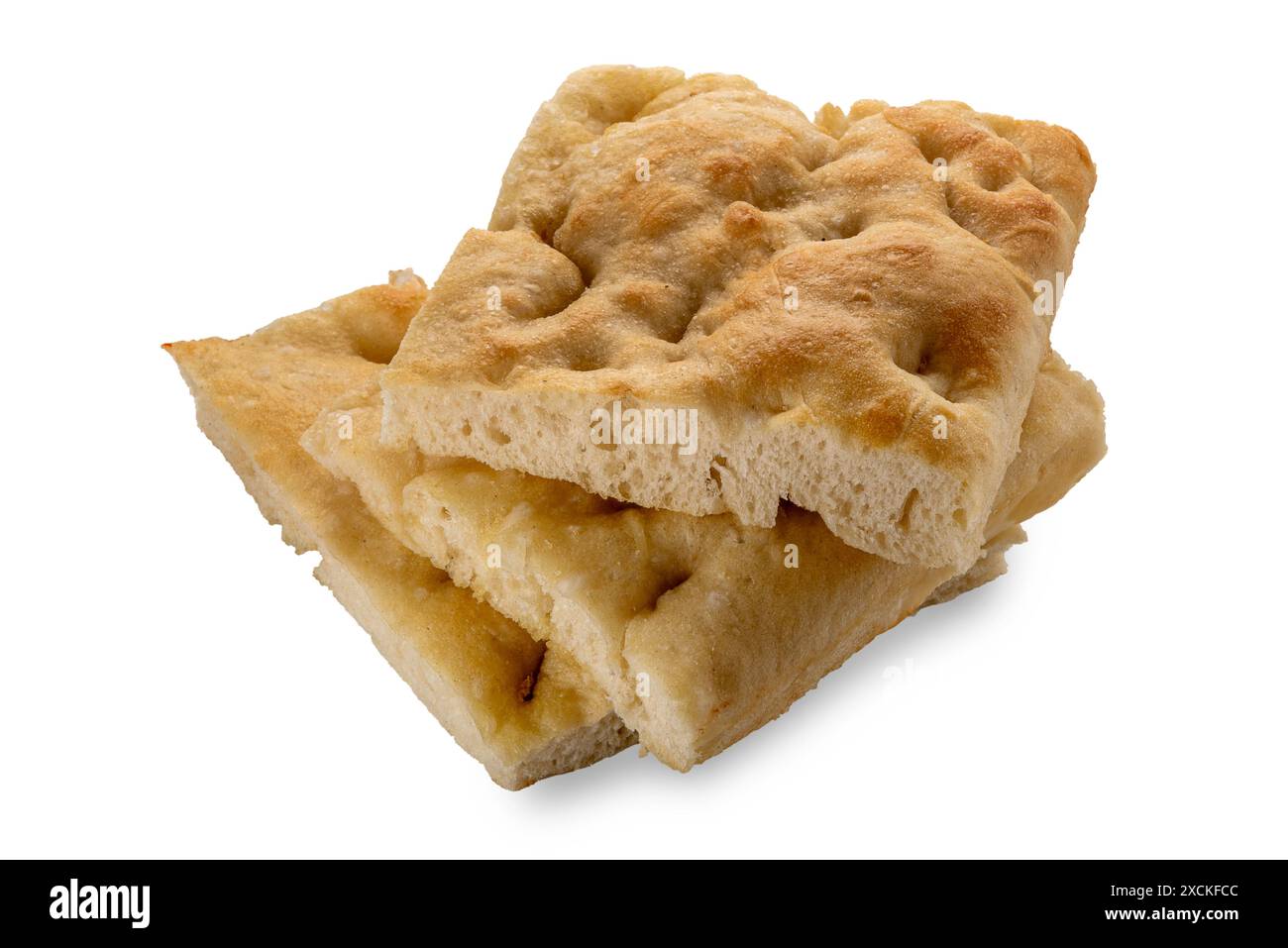Genoa focaccia, three slices of olive oil flatbread isolated on white ...