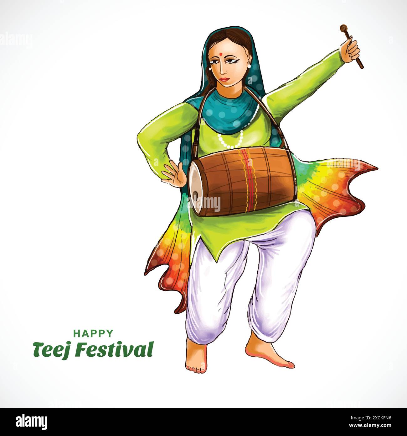 Happy hariyali teej festival with woman dancing card design Stock ...