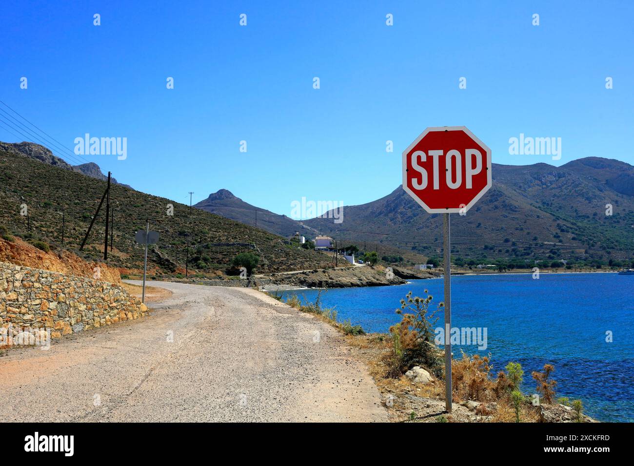 Stop sign by the roadside, Tilos Island, Dodecanese, Greece. Taken May ...