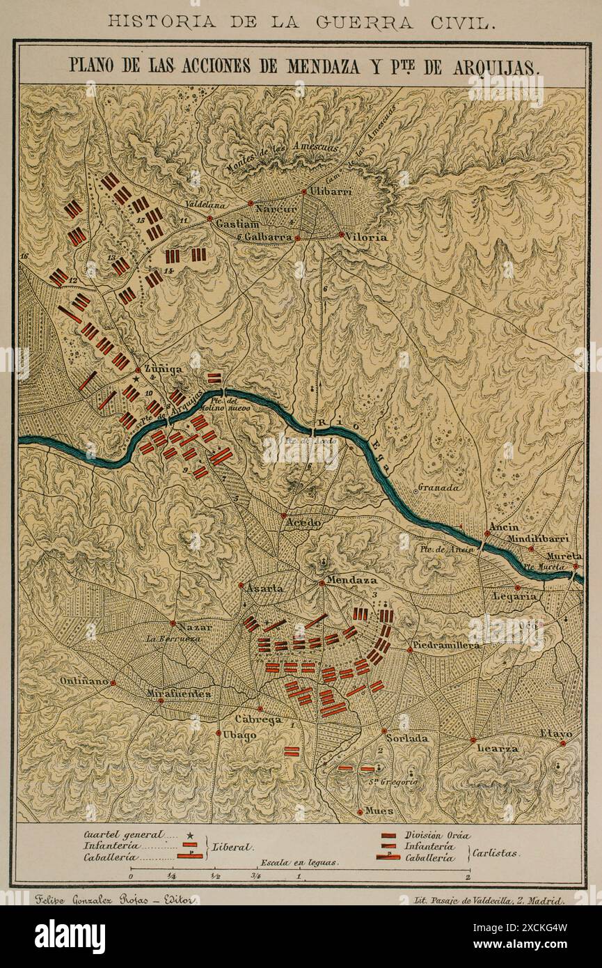 History of Spain. First Carlist War (1833-1840). Plan of the battles of ...