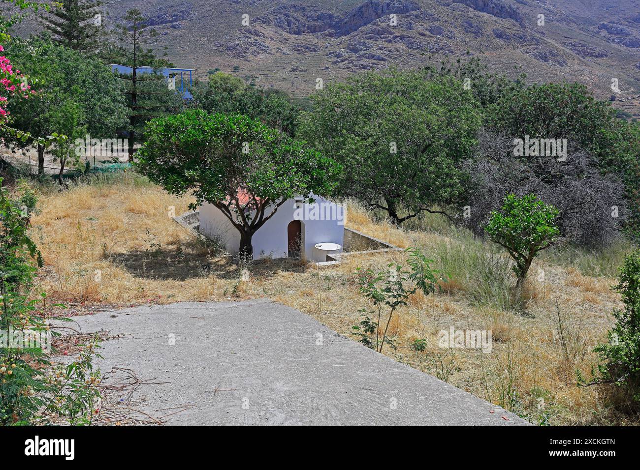 Small whitewashed Greek church, Megalo Chorio village, Tilos Island ...