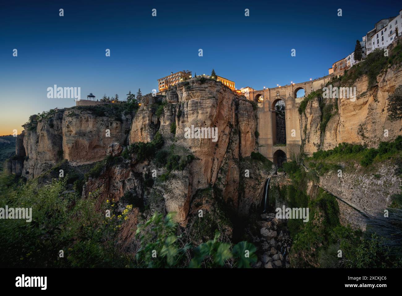 Puente Nuevo Bridge at night - Ronda, Malaga Province, Andalusia, Spain ...