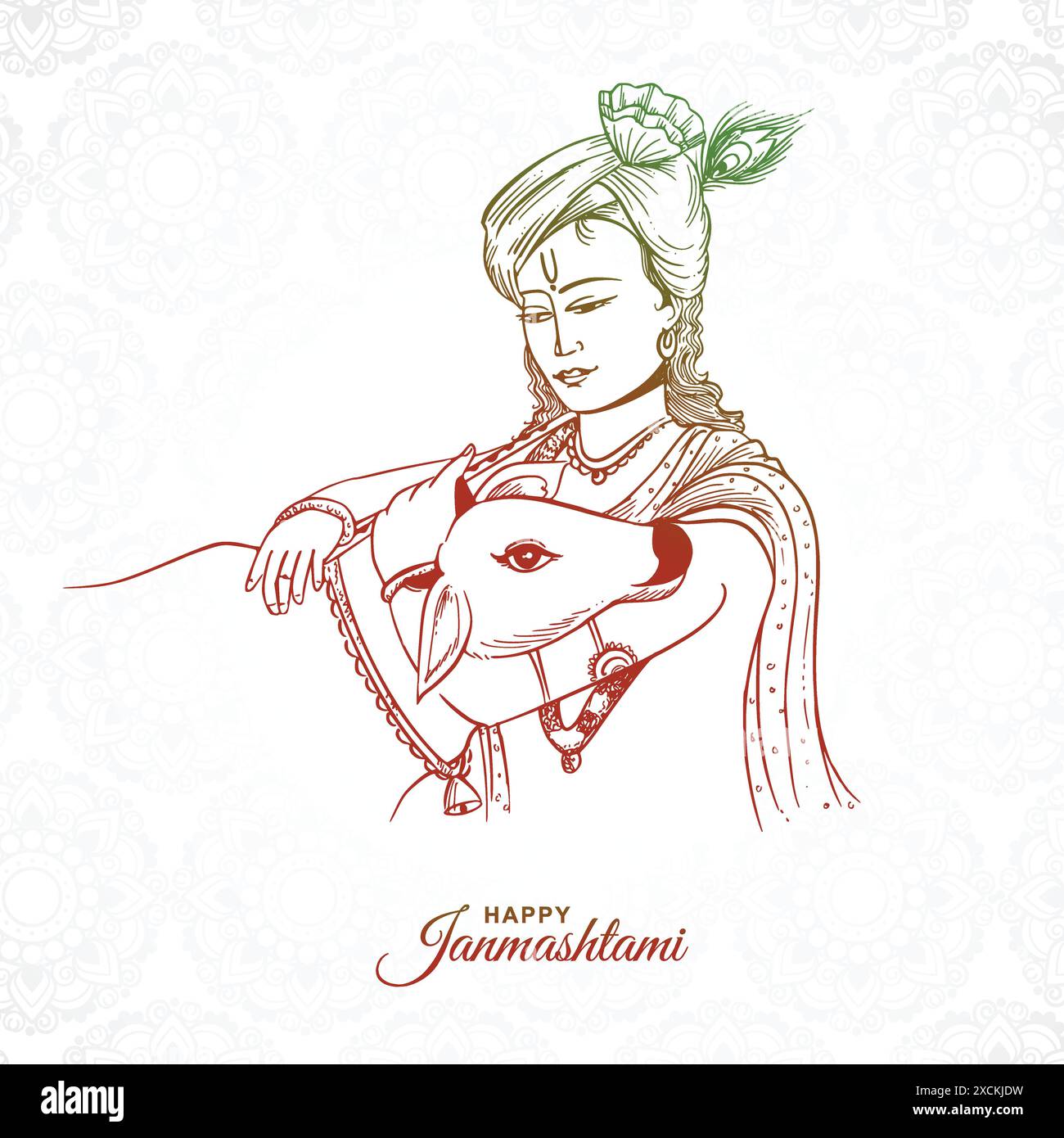 Hand draw sketch happy janmashtami indian festival card design Stock ...