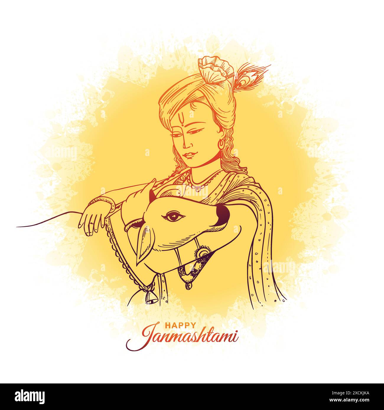 Hand draw sketch happy janmashtami indian festival card design Stock ...
