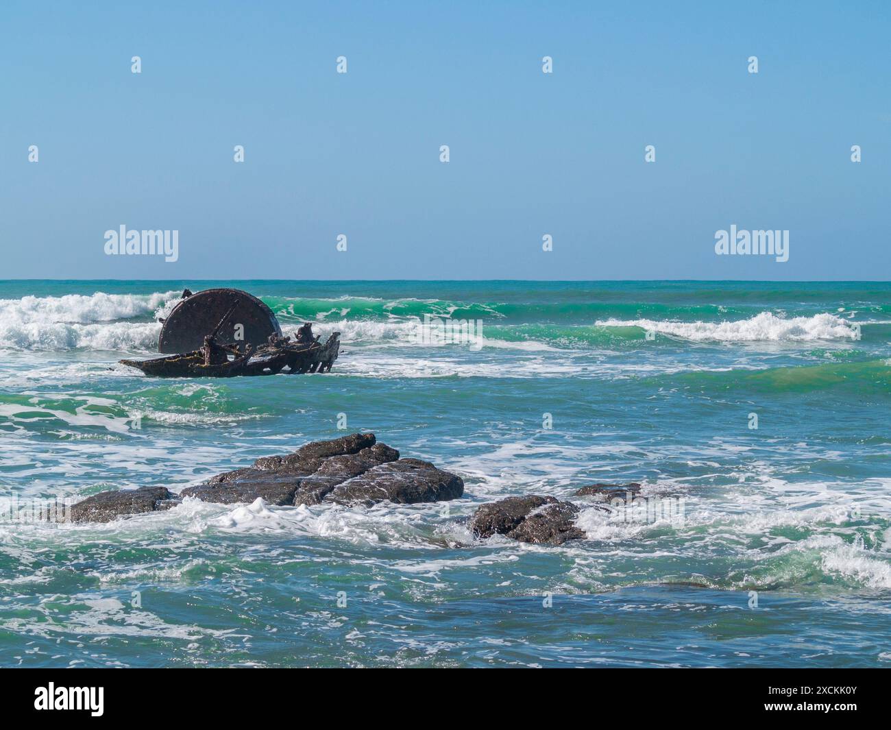 Rusting hulk remains of SS Opua shipwreck of rugged Wairarapa coast ...