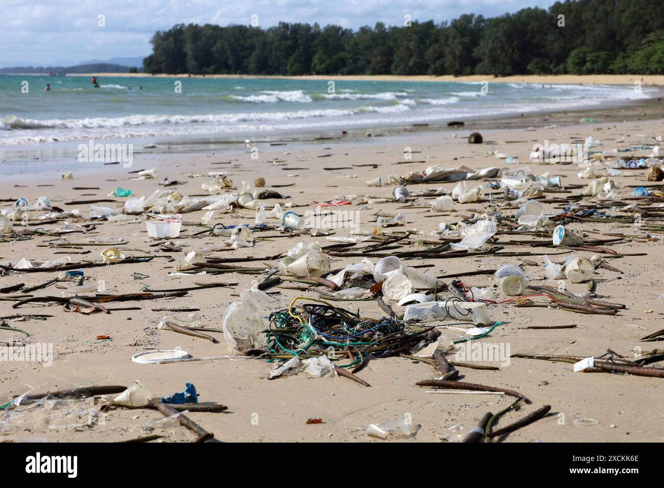 World ocean pollution, plastic garbage on a sand of sea beach in ...