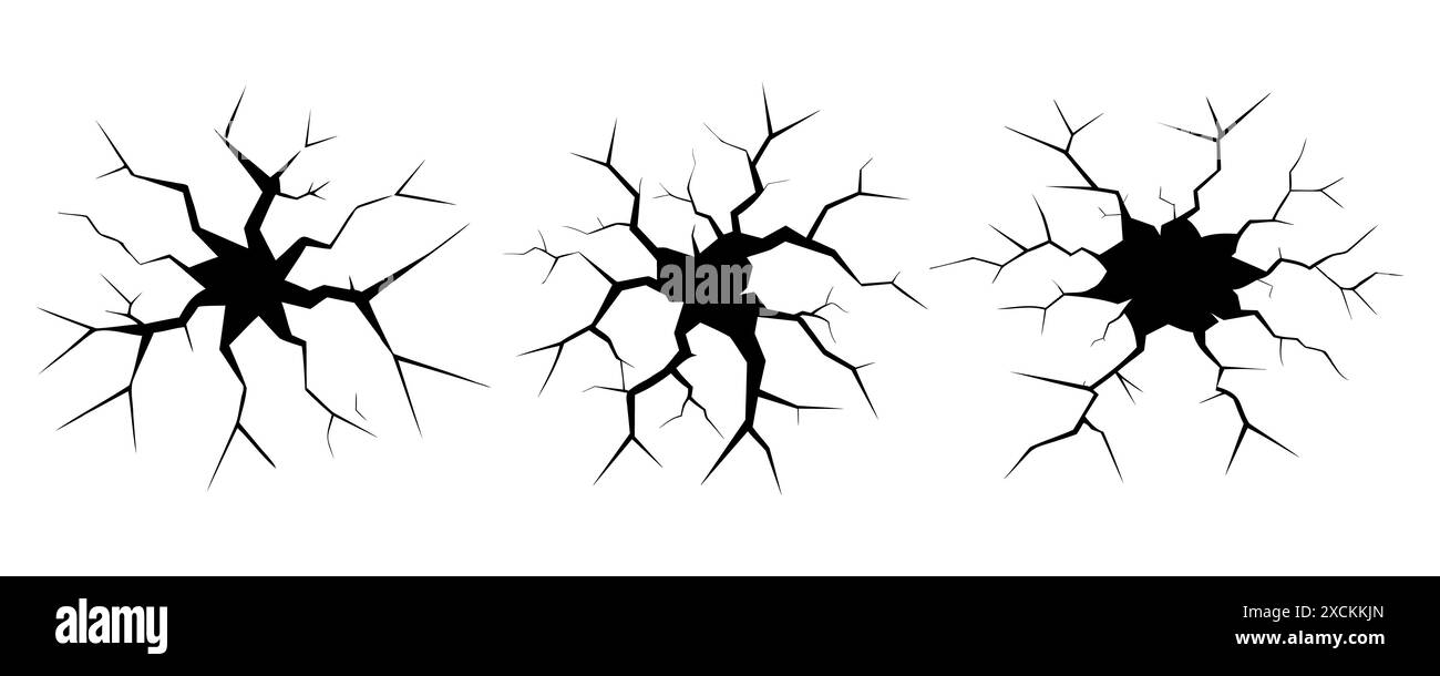 Ground cracks, breaks on land surface. Vector realistic set of fissure ...