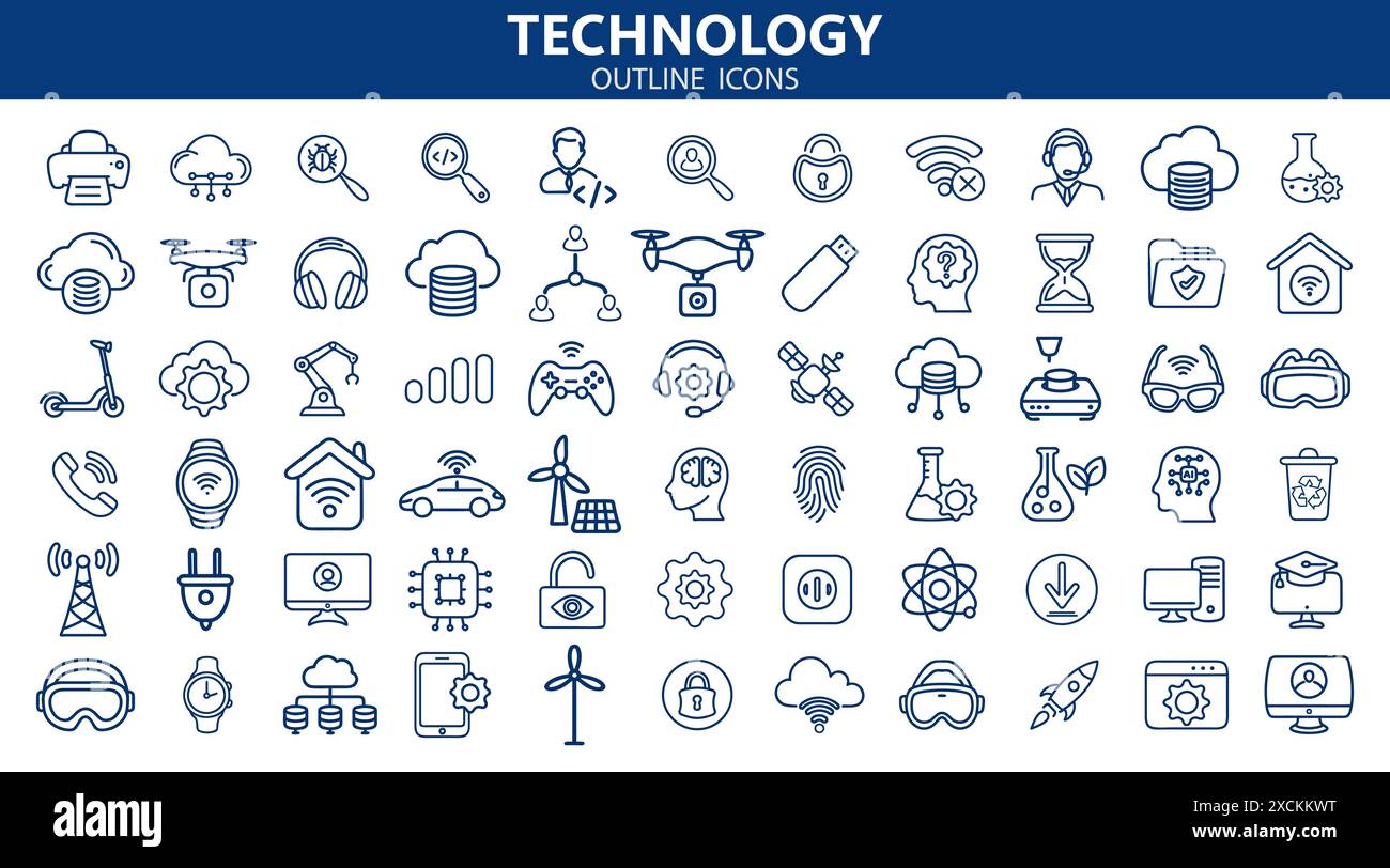 Technology icon set, outline style. Vector illustration Stock Vector ...