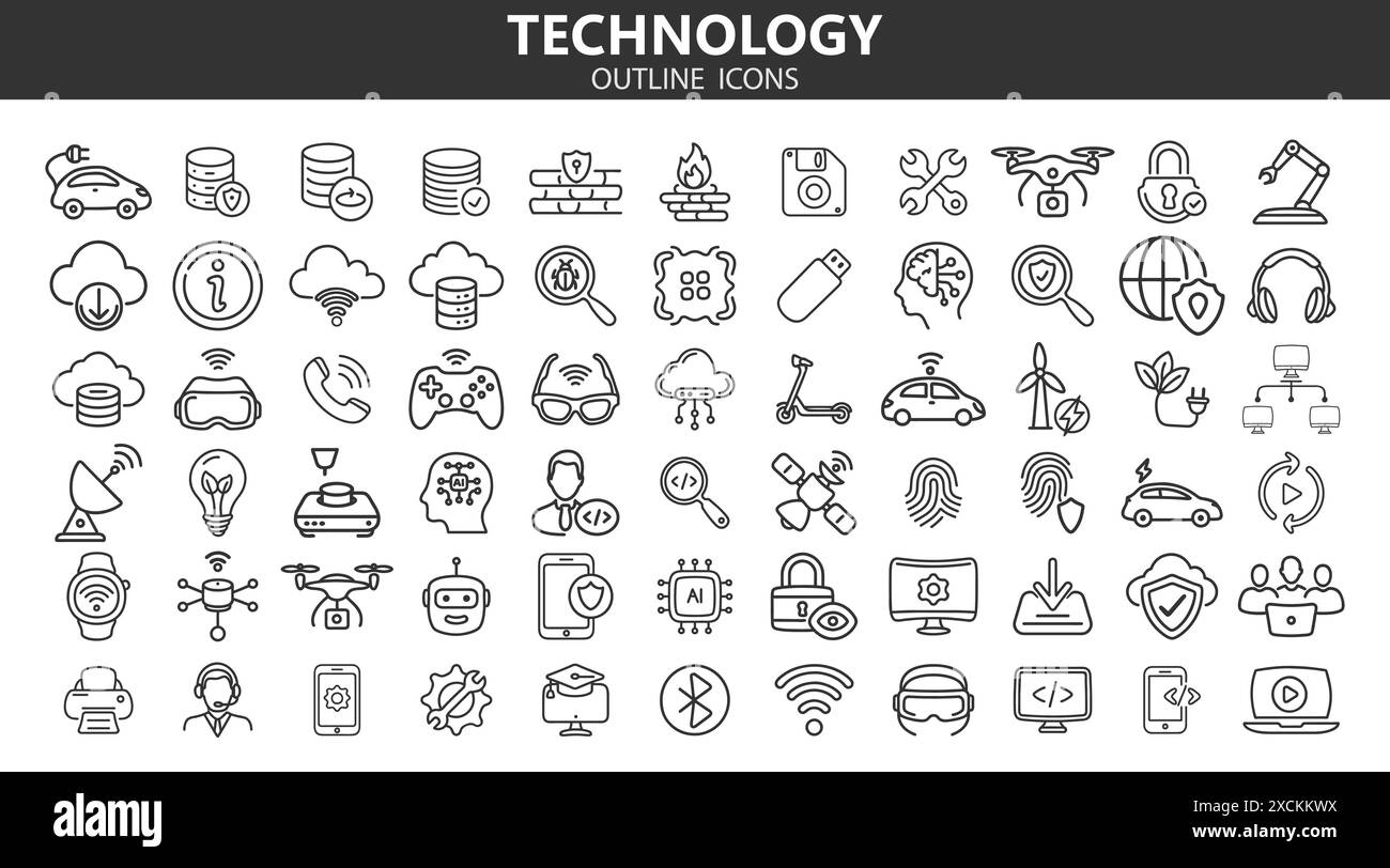 Technology icon set, outline style. Vector illustration Stock Vector ...