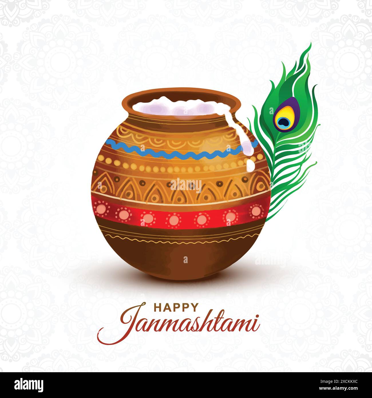 Happy janmashtami background with matki and makhan card design Stock ...