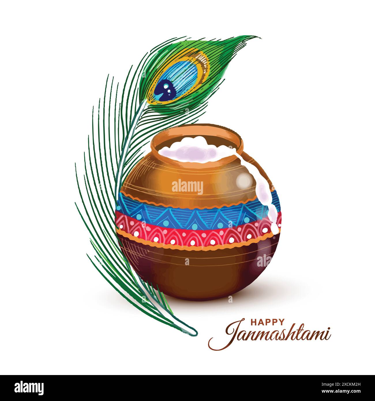 Happy janmashtami background with matki and makhan card design Stock ...