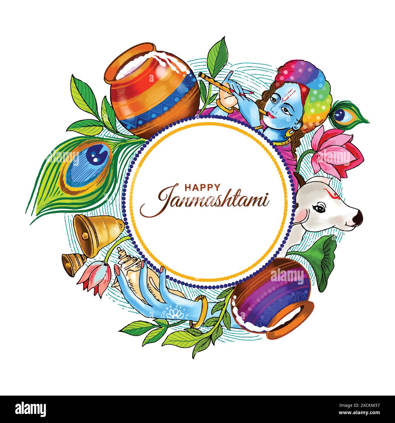Beautiful decorative krishna janmashtami card background Stock Vector ...