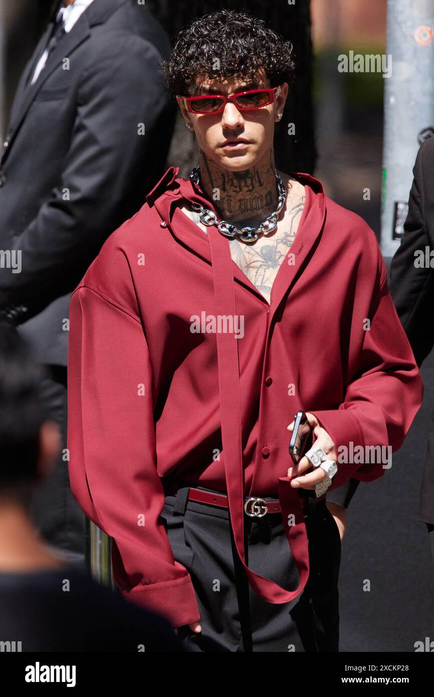 Milan, Italy. 17th June, 2024. Tony Effe leaves the Gucci Men's Spring ...