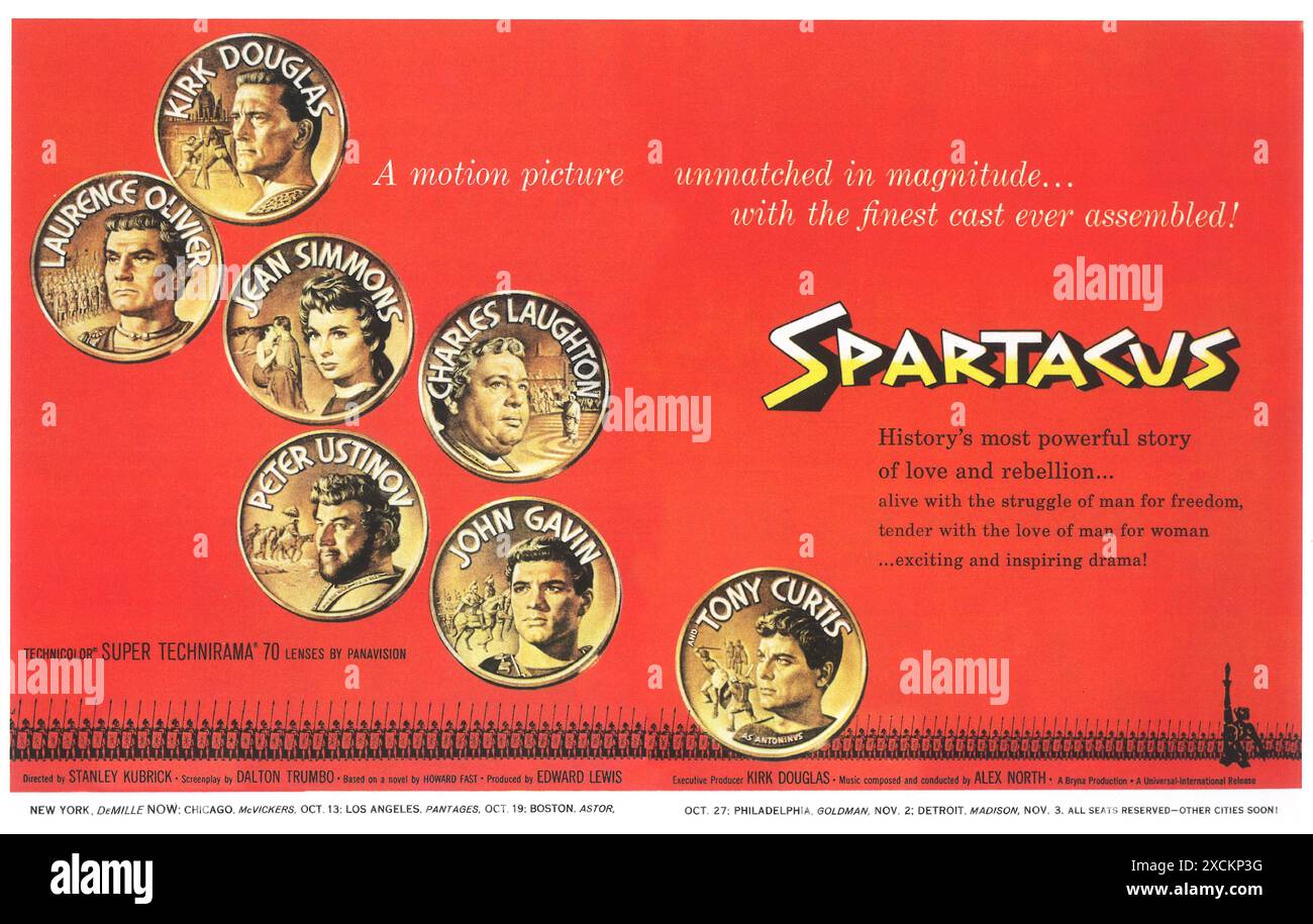 1960 Spartacus film poster, directed by Stanley Kubrick and starring ...
