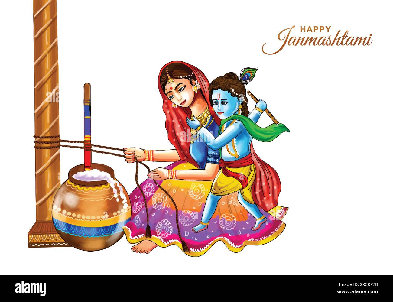 Happy janmashtami festival of india lord krishna beautiful card ...