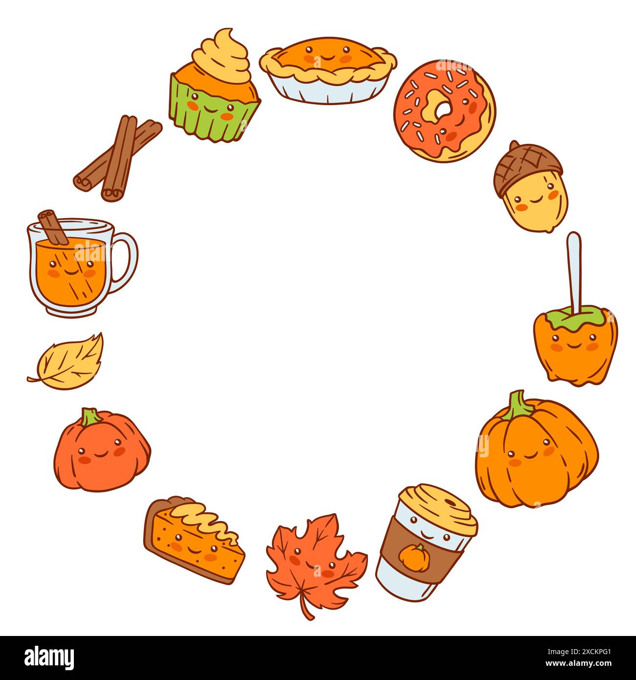 Autumn kawaii design. Happy Thanksgiving Day and Halloween traditional ...