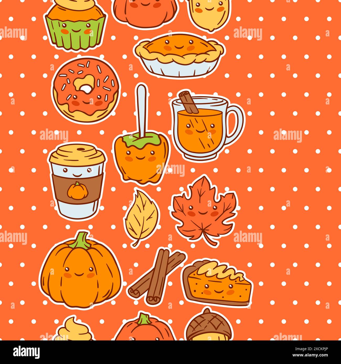 Autumn kawaii pattern. Happy Thanksgiving Day and Halloween traditional ...