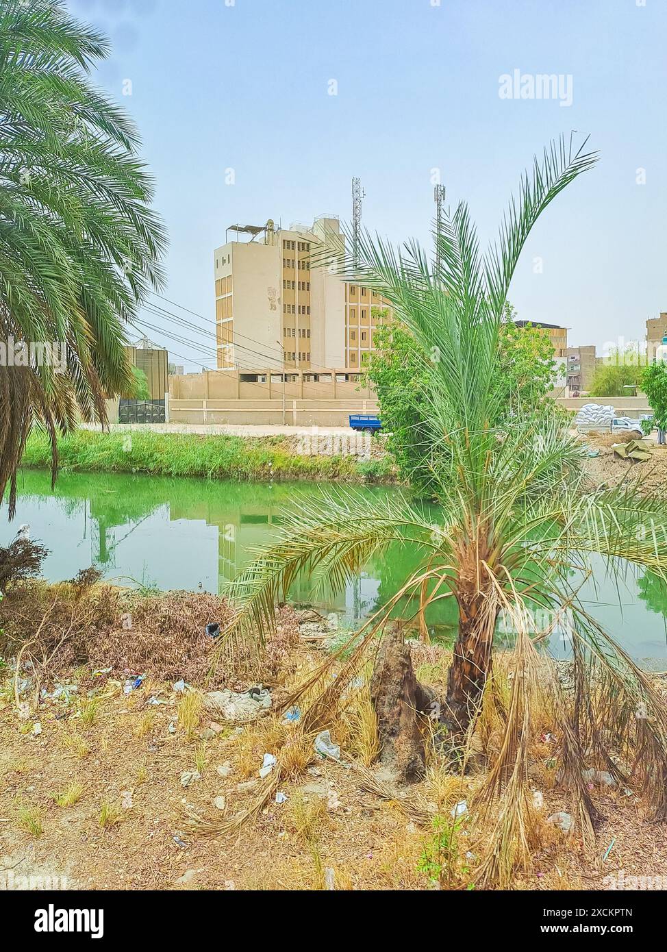 Poor Village along the shore of the Nile River in Egypt, garbage ...