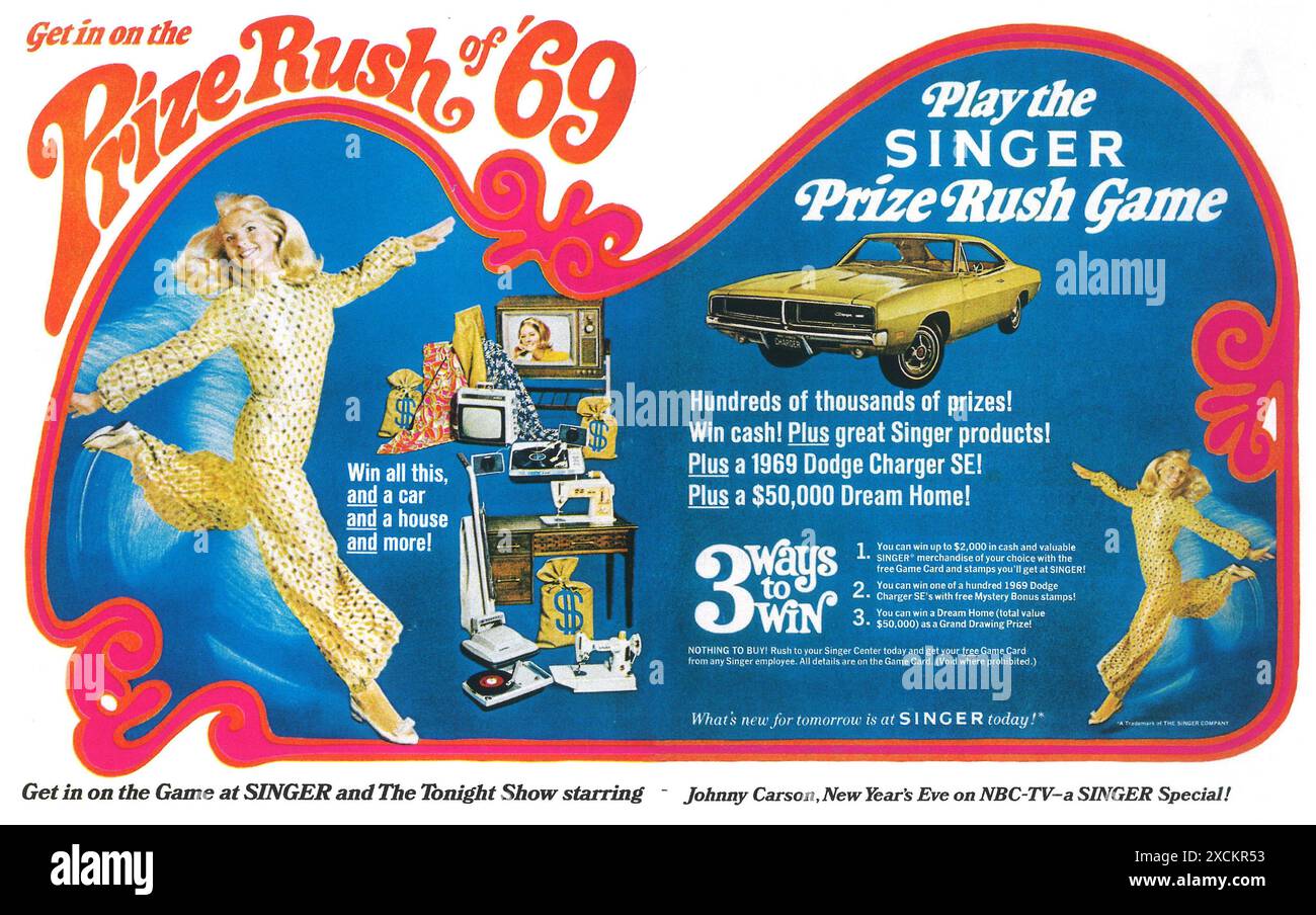1969 Singer Prize Rush Game ad - Dodge Charger Stock Photo - Alamy