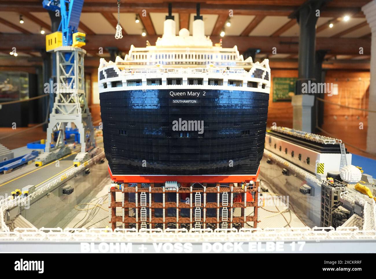 Hamburg, Germany. 17th June, 2024. The Lego model of the "Queen Mary 2 ...