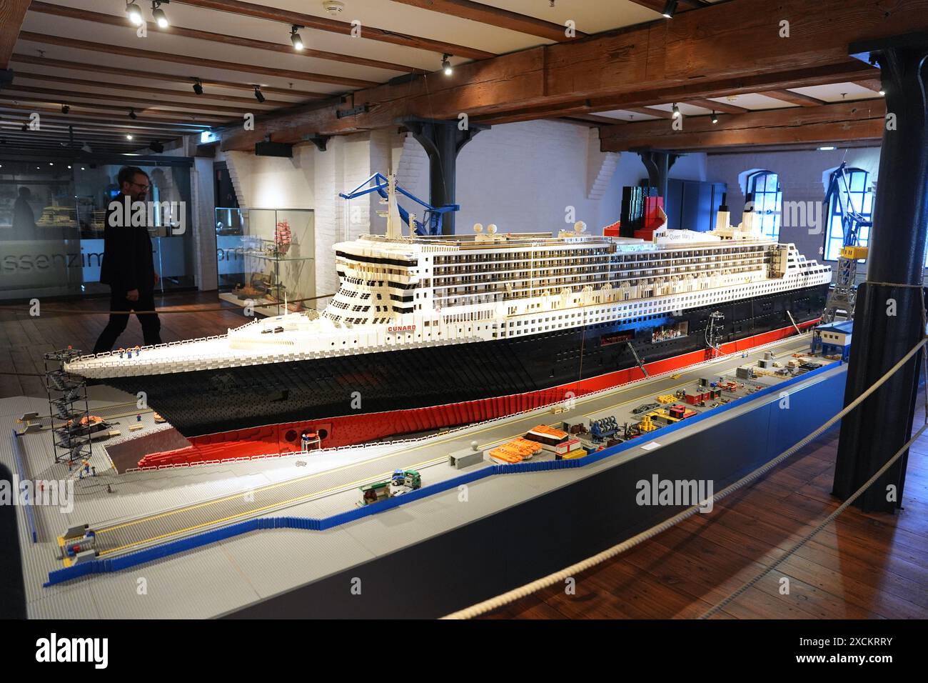 Hamburg, Germany. 17th June, 2024. The Lego model of the "Queen Mary 2 ...