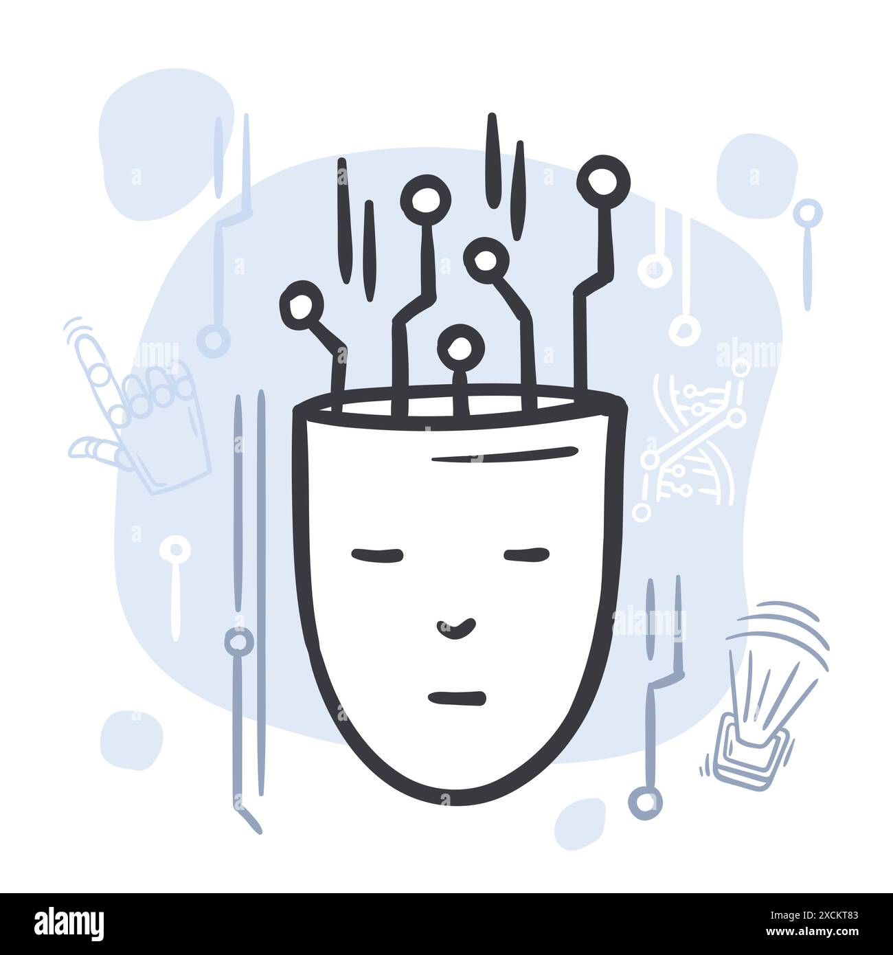 Human robot head with digital information flow. Concept of artificial ...