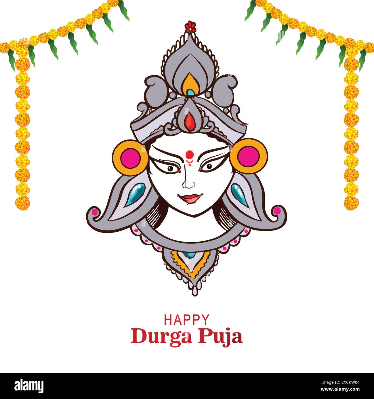 Goddess durga face in happy durga puja card background Stock Vector ...