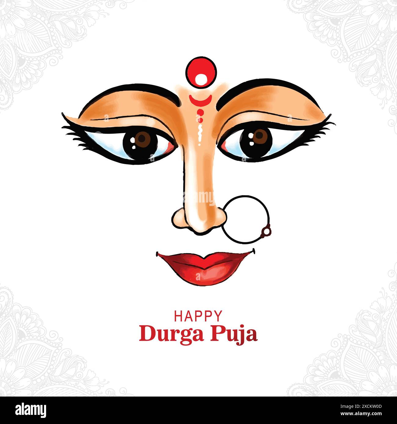 Beautiful durga face in happy durga puja subh navratri card background ...