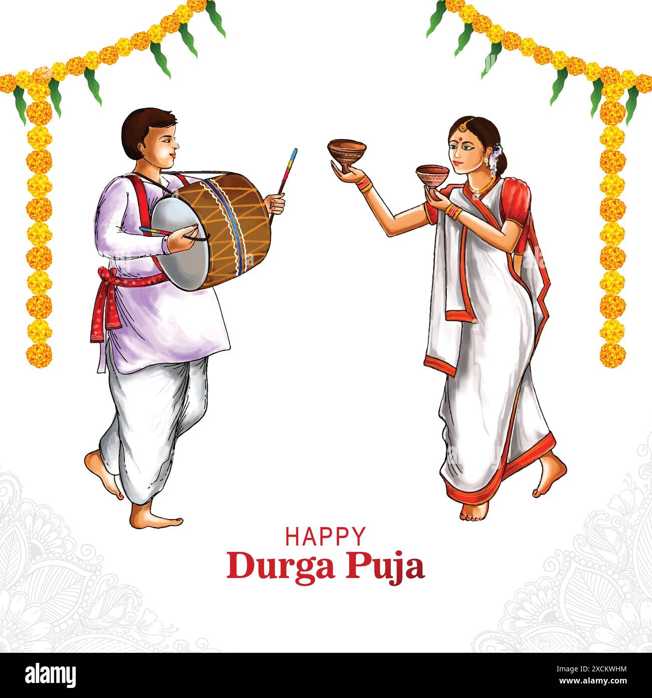 West bengal durga puja celebration card background Stock Vector Image ...