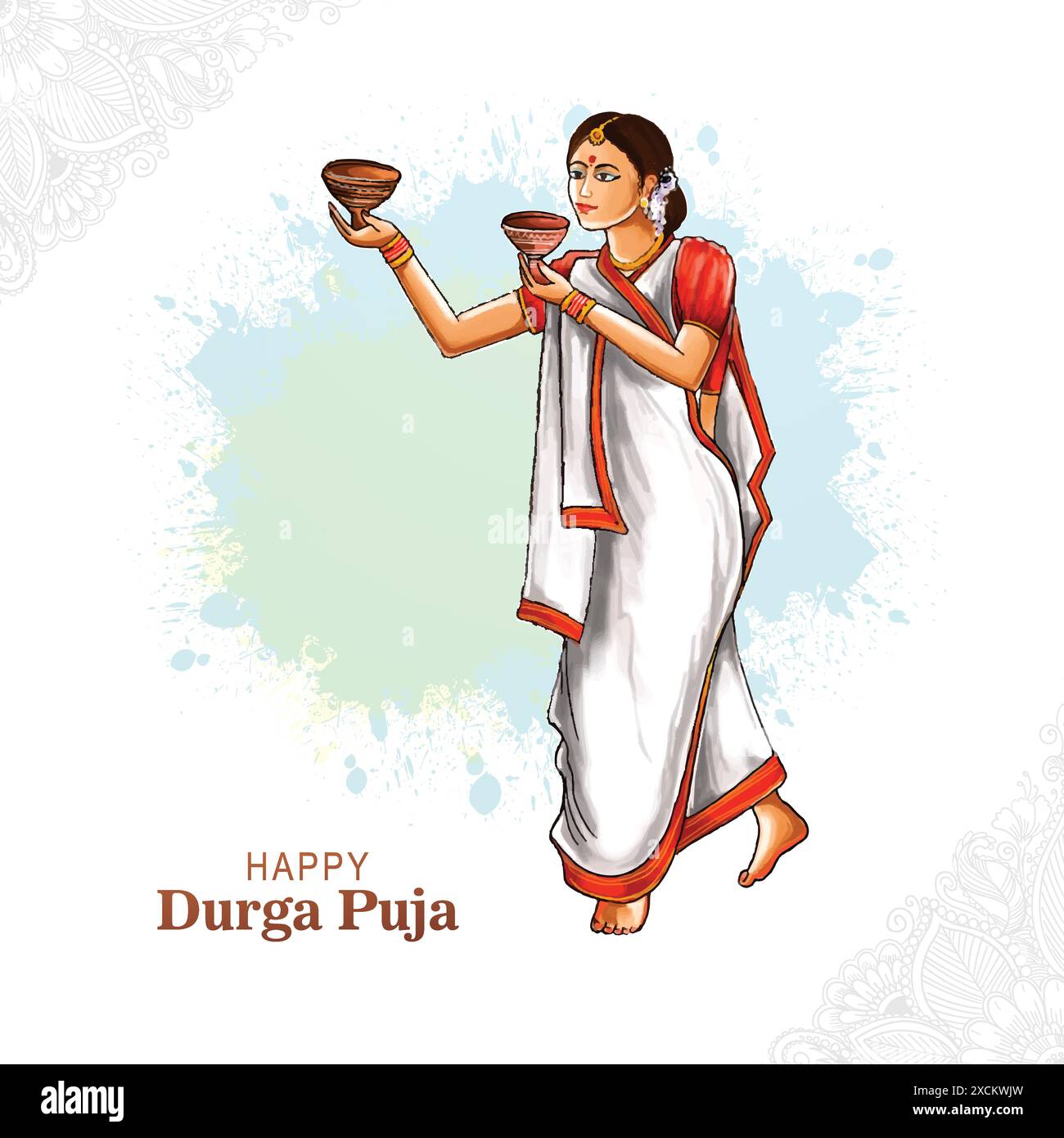 Beautiful indian bengali woman is dancing and holding dhunuchi in both ...