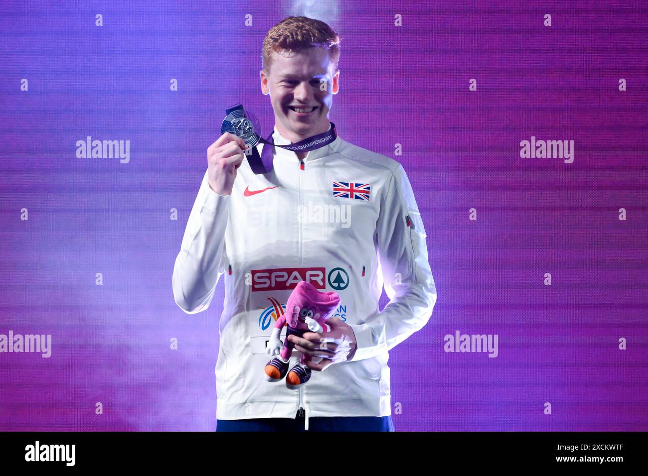 Charles Dobson of Great Britain celebrates during the medal ceremony of ...