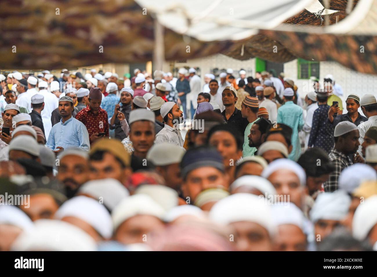 NOIDA, INDIA - JUNE 17: Muslims offer prayer (namaz) on the occasion of ...