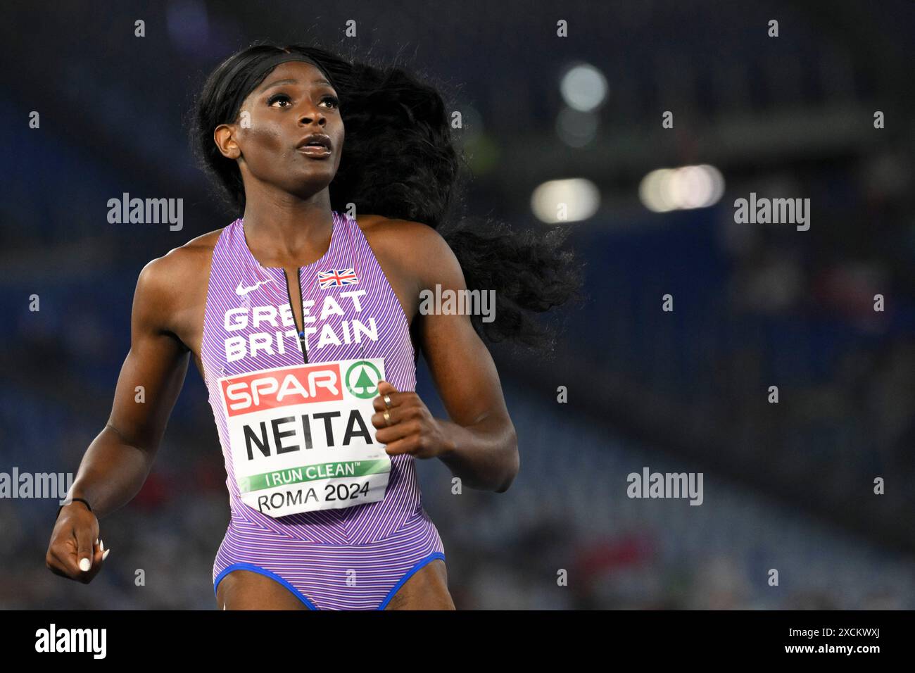 Daryll Neita of Great Britain reacts after competing in the 200m women ...