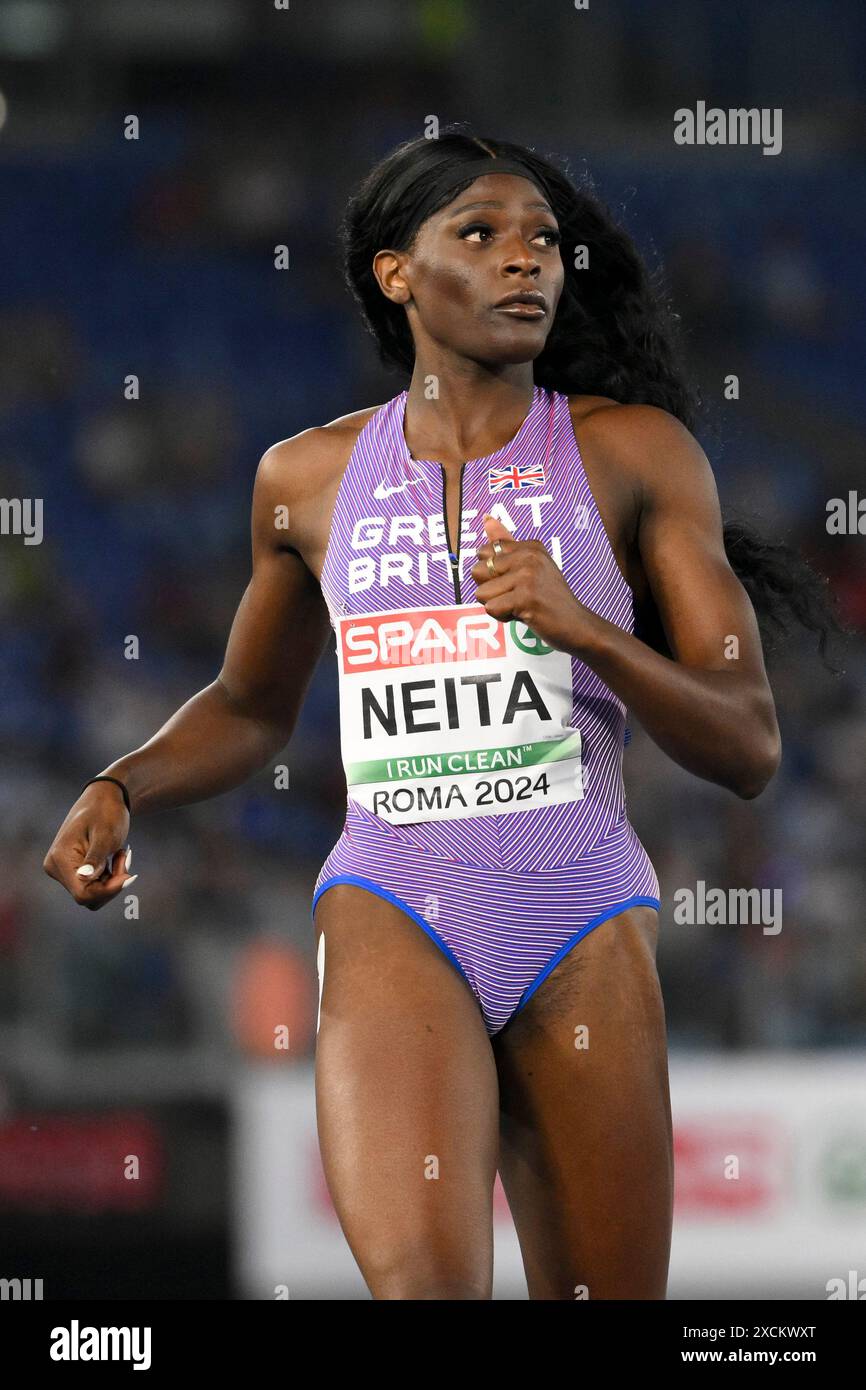 Daryll Neita of Great Britain reacts after competing in the 200m women ...