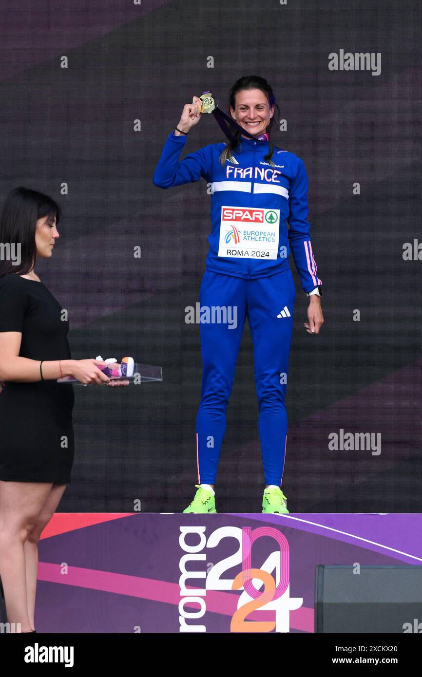 Alice Finot of France celebrates during the medal ceremony of the 3000m ...