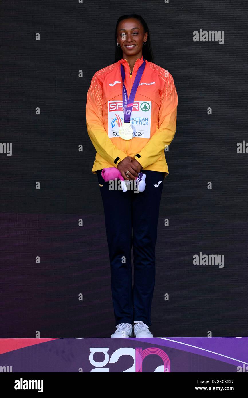 Ana Peleteiro-Compaore of Spain celebrates during the medal ceremony of ...