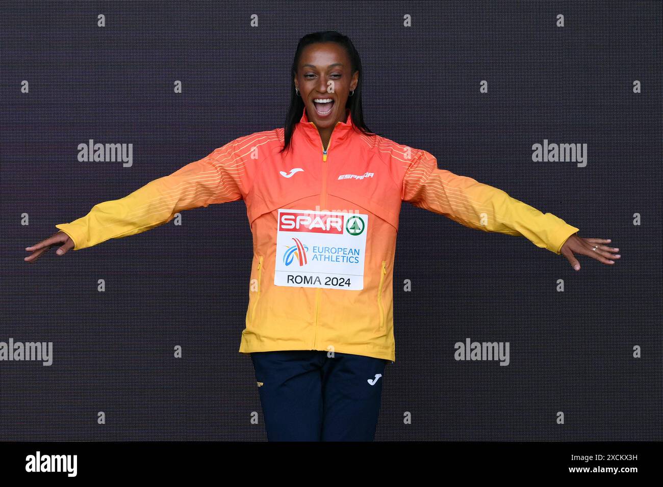 Ana Peleteiro-Compaore of Spain celebrates during the medal ceremony of ...