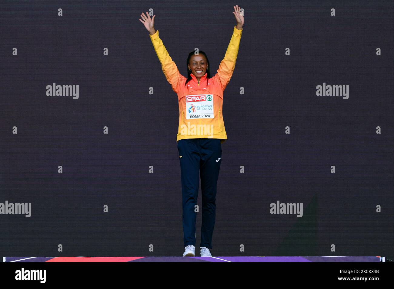 Ana Peleteiro-Compaore of Spain celebrates during the medal ceremony of ...