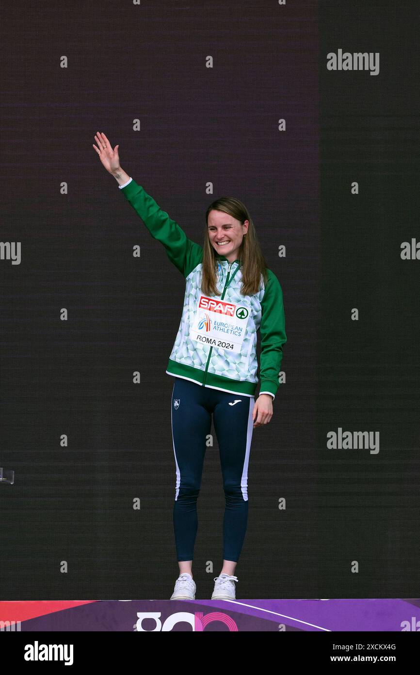 Ciara Mageean of Ireland celebrates during the medal ceremony of the ...