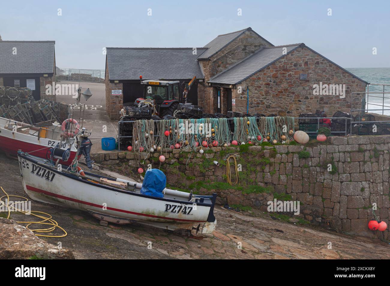 A row of buoys at Sennen Cove; fishing cove; Cornwall Stock Photo - Alamy