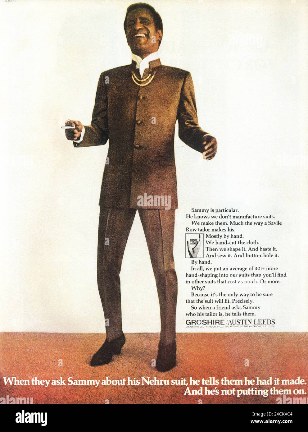 1968 Sammy Davis Jr. for Groshire/ Austin Leeds Nehru Suits Ad Stock ...