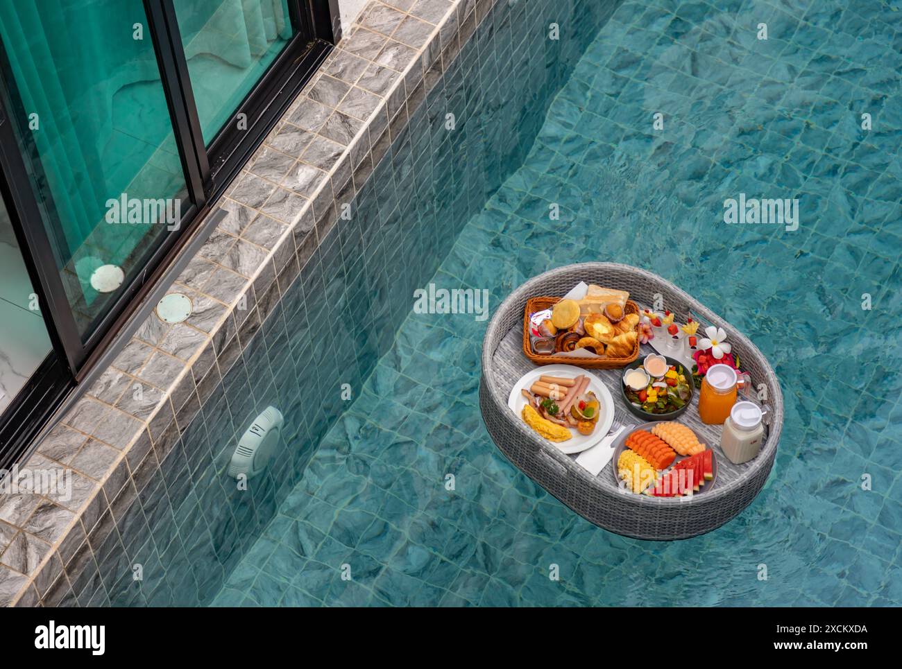 A picture of a colorful and varied breakfast being served on a floating ...