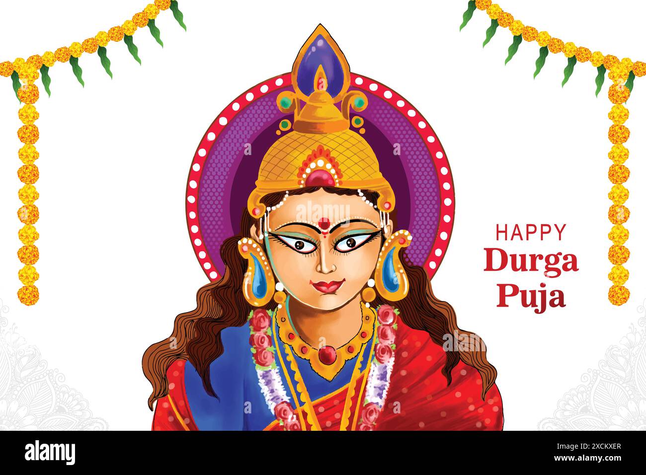 Goddess durga face in happy durga puja card background Stock Vector ...