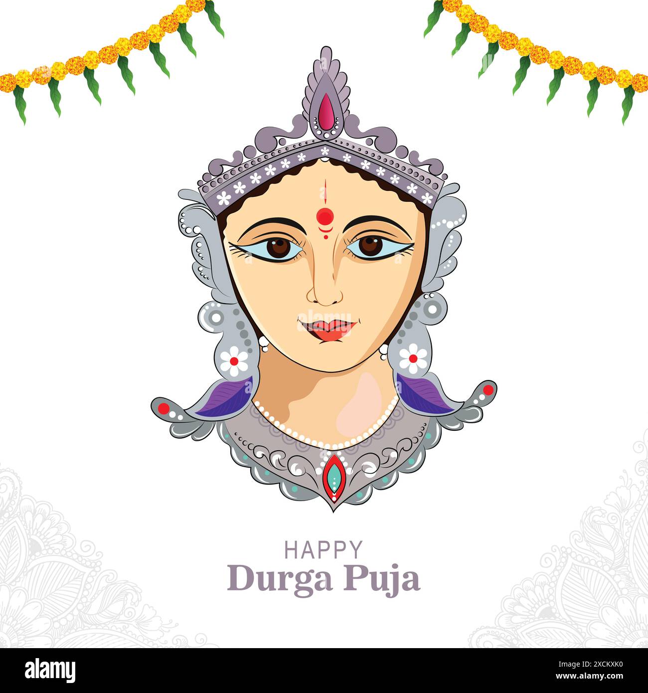 Indian festival goddess durga face holiday celebration card background ...