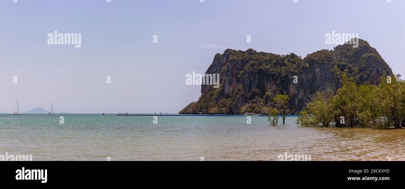 A panorama picture of the coastal landscape of Railay Beach East, Ao ...